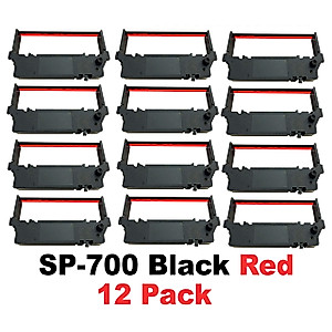 12 PACK SP-700 Ribbon Ink Cartridge Quality BLACK and RED Compatible with STAR Printer RC-700BR, SP700, 712, 742