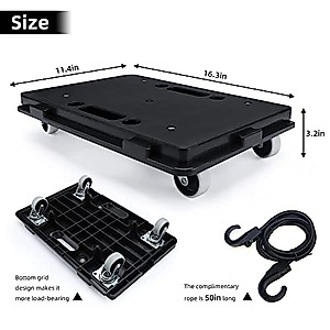 Furniture Moving Dolly with Rubber Wheels,2 Pack Furniture Mover,Heavy Duty Small Flat Dolly Cart with Rope,Portable Dollies 16.3 * 11.4 inch 500 Lbs for Moving