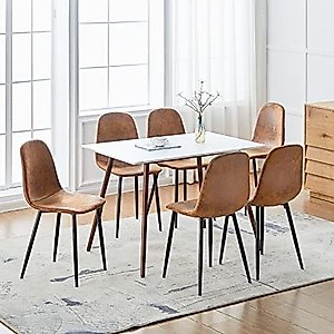 HOMY CASA Dining Chairs Set of 6, Modern Mid-Century Style Dining Room Side Chairs Accent Chairs with Black Metal Legs Comfortable for Kitchen Lounge Farmhouse, Rustic Brown, 6PCS(Only Chairs)