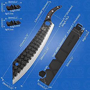 XYJ Slicing Japanese Chef Knife With Guards Protector,Curved Vegetable Butcher Knives Camping Kitchen Knives,Carving Brisket Knife,Full TangTang (11.5 Inch)