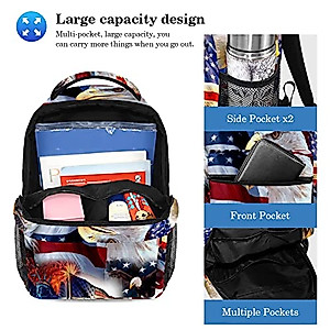 Kigauru School Backpack for Teens Girls Boys, American Flag Bald Eagle Bookbag Travel Daypack Pencil Case, Multicolor 02, 29.4x20x40cm/11.5x8x16 in