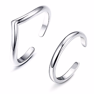 Sllaiss 2 Pcs 925 Sterling Silver Chevron Thumb Ring for Women Minimalist Stackable Midi Rings Set Simple Adjustable Knuckle Open Ring