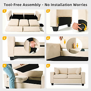 DWVO 60" Sofa, Comfy Upholstered Sofa Couch with Extra Deep Seats, Modern Loveseat for Living Room Apartment Office, Fabric 2 Seater Couch with Side Pockets, Easy Assembly, Beige Chenille