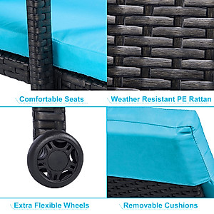 AECOJOY Chaise Lounge Chairs for Outside Outdoor Lounge Chairs Set of 2, Adjustable PE Rattan Wicker Patio Pool Lounge Chair with Cushion and Wheels for Poolside Backyard Deck Porch Garden, Blue