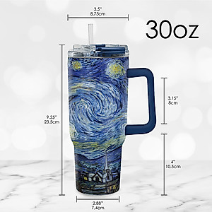 RainCaper 18/8 Stainless Steel Insulated Water Tumbler with Straw | 30oz, BPA-Free, Double Wall for Hot & Cold | Travel-Friendly, Cup Holder Ready (van Gogh Starry Night)