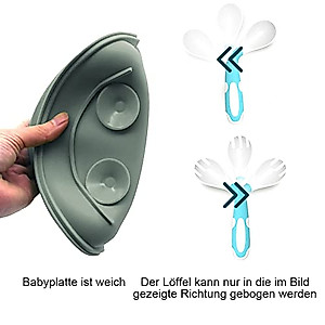 ANTUREBAY Suction Plates for Babies, 100% SiliconeToddler plates,Divided Baby Plates, Dishwasher & Microwave Friendly,Food Grade Silicone Kids Plates with Spoon Fork. (Blue,Green,Gray)