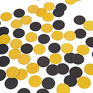 WEVEN Glitter Gold Black Confetti Circle Dots Confetti for Party Decorations, 1.2" in Diameter, Pack of 200