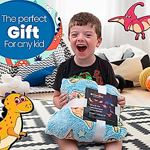 Glow in The Dark Blanket Dinosaur Throw Blanket for Boys Kids Soft Warm Cozy Furry Cute Dino Blanket, Valentines Day Gifts, Glowing Dinosaur Room Decor Blankets for Girls,Grandkids, Blue, 50" x 60"