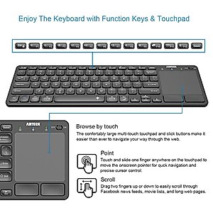 Arteck Universal Backlit 7-Colors Bluetooth Touch TV Keyboard with Easy Media Control and Build-in Touchpad for TV-Connected Computer, Smart TV, Desktop, Laptop, iPad, Surface, Tablet, HTPC