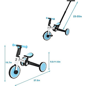 Micozy 5 in 1 Kids Tricycles for 1-3 Years Old Kids Trike 3 Wheel Toddler Bike Boys Girls Trikes for Toddler Tricycles Baby Bike Trike 3 Wheel Convert 2 Wheel Toddler Bike with Pushers,Blue