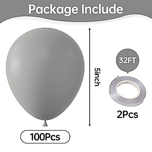 KALOR Grey Balloons,100 Pcs 5 Inch Mini Matte Latex Balloons for Balloon Garland Arch, Birthday Decoration, Wedding Party, Baby Shower Decorations