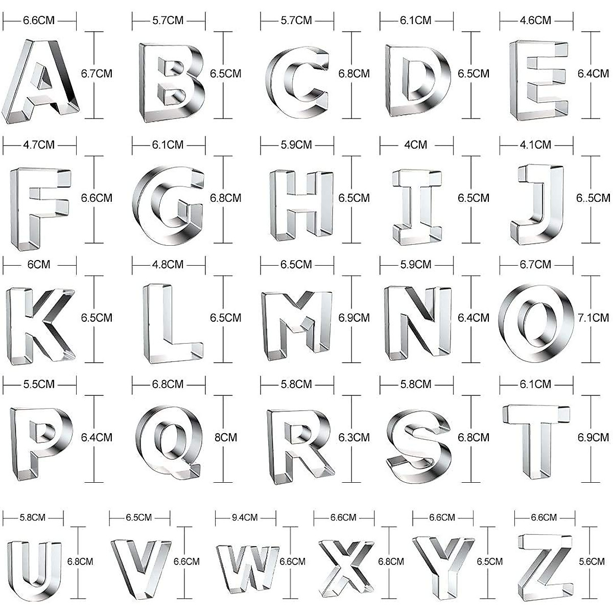 Letter Cookie Cutters, 26 Pcs Stainless Steel Fondant Letter Cookie Cutters Alphabet for Sandwich Sugarcraft