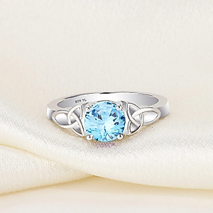 YL Celtic Knot Rings for Women 925 Sterling Silver Created Aquamarine 18k White Gold Plated Statement Rings-size7