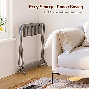 AMHANCIBLE Luggage Rack, Set of 2, Foldable Suitcase Stands for Guest Room, Metal Luggage Holder with Storage Shelf for Bedroom, Hotel, Easy Assemble, HLR02GY