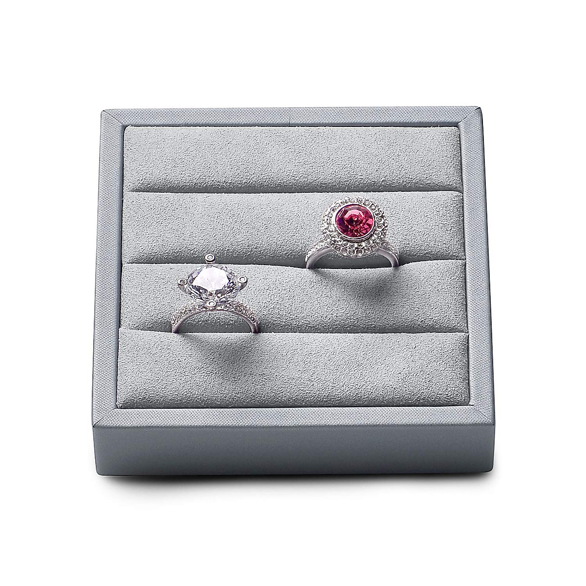 Oirlv Premium Leather Ring Display Stand Small Ring Tray Showcase Jewelry Display Rings Holder Home Organizer(Light Grey)