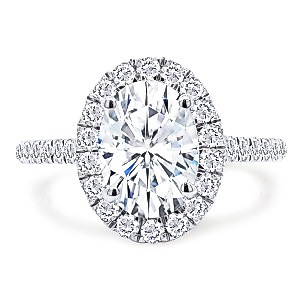 SAVEARTH DIAMONDS Halo Solitaire Style, Center 10X8MM Oval Cut Lab Created Moissanite Diamond Ring With Accents In 14K Solid White Gold (VVS1 Clarity, 3 Cttw)-8