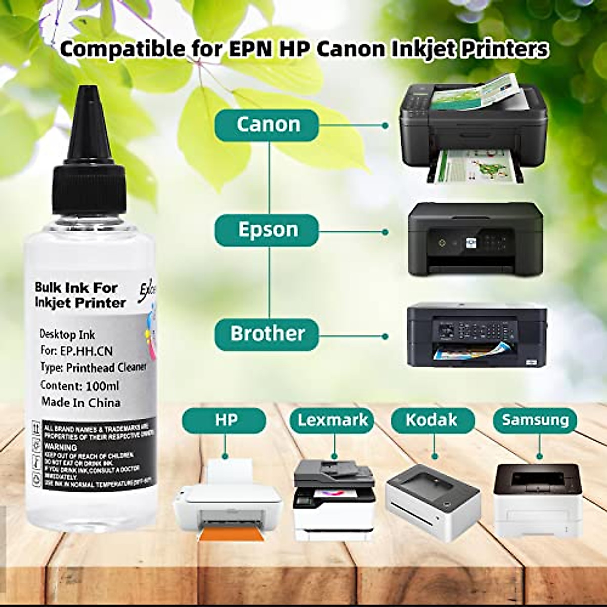 Printhead Cleaning Kit Compatible for Brother Epson HP Canon Nozzle Inkjet EcoTank Officejet Deskjet Pixma Printers-Liquid Printers Head Cleaning Suit Solution 100ml, 5ml Premium Syringe 1PK