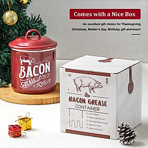 [ Larger Capacity ] Bacon Grease Container with Fine Strainer and Lid - 38 OZ Enamel Bacon Grease Keeper Oil Can for Bacon Fat Dripping - Farmhouse or Kitchen Gift & Decor, Bacon Cooker Accessories