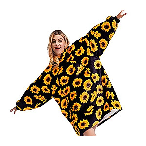 vavalad Sunflower Wearable Blanket Sweatshirt Sherpa Oversized Hoodie TV-Blanket with Sleeves and Pockets for Adults Men Women Teens One Size Fits All