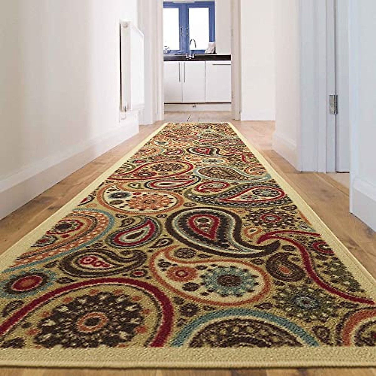 Ottomanson Ottohome Collection Non-Slip Rubberback Paisley Design 3x10 Indoor Runner Rug, 2'7" x 9'10", Beige