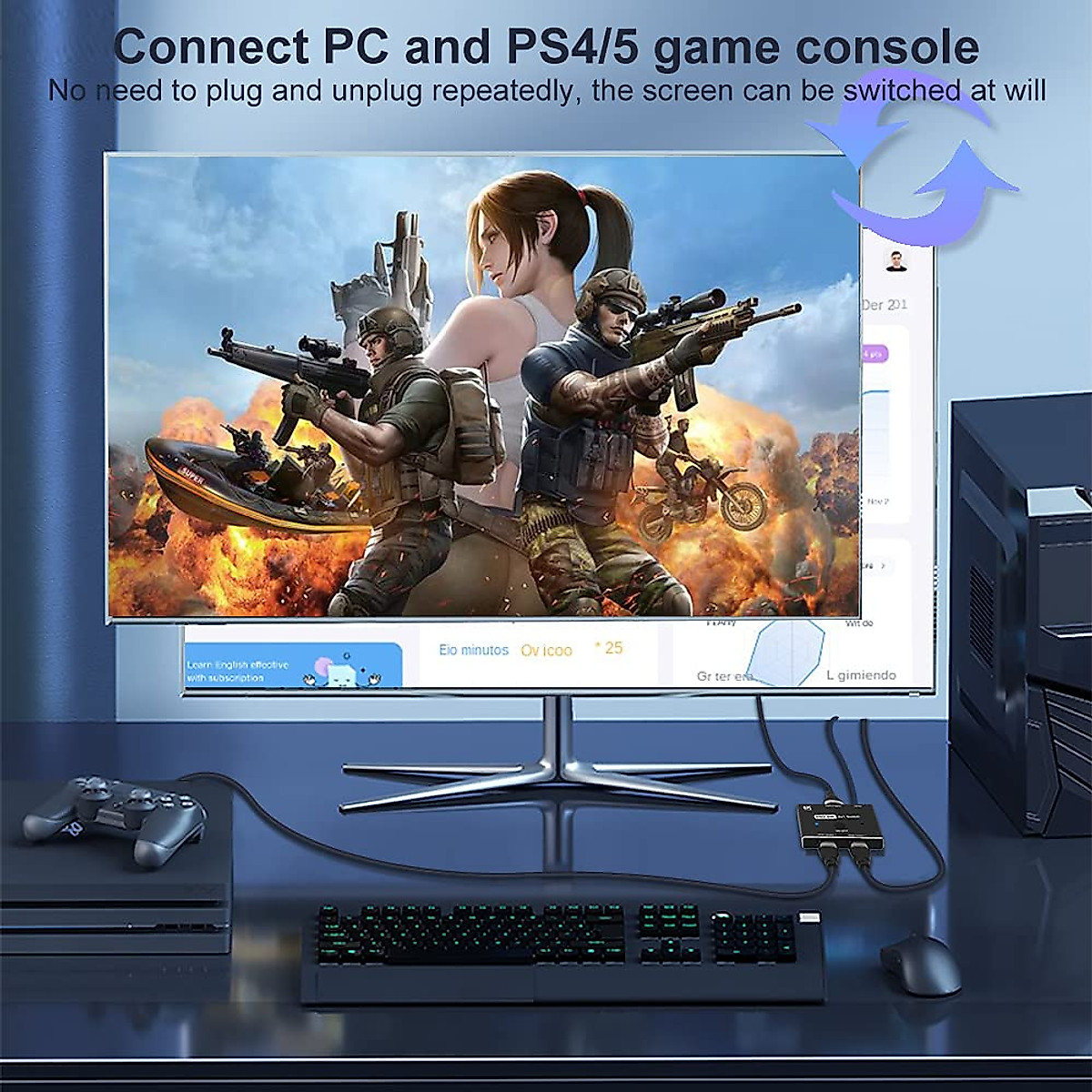 New 8K Switcher HEZOOMS HDMI 2.1 Switch Splitter 2 in1 Out Ultra HD 8K@60Hz 4K@120Hz High Speed 48Gbps Switch Adapter with Switch Button for Computer Laptop 2 Sources to 1 Display