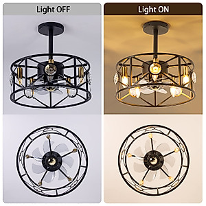 PAZALA Ceiling Fan with Light - Black Caged Ceiling Fan with Lights and Remote, Rustic Farmhouse Chandelier Ceiling Fan with 5 Lights, 3 Speed Reversible Airflow