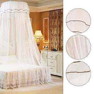 Pokerty Bed Mosquito Net, Breathable 360° Round Canopy Lace Princess Style Mosquito Net Bed Curtain Netting for Bedroom Decoration(White)