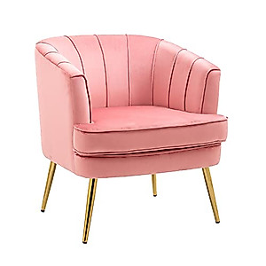 ZOBIDO Modern Accent Velvet Chairs Comfy Upholstered Vanity Chairs for Bedroom Armchair Dining Chairs with Golden Metal Legs Desk Chair Single Person sofafor Living Room(Peach Pink)