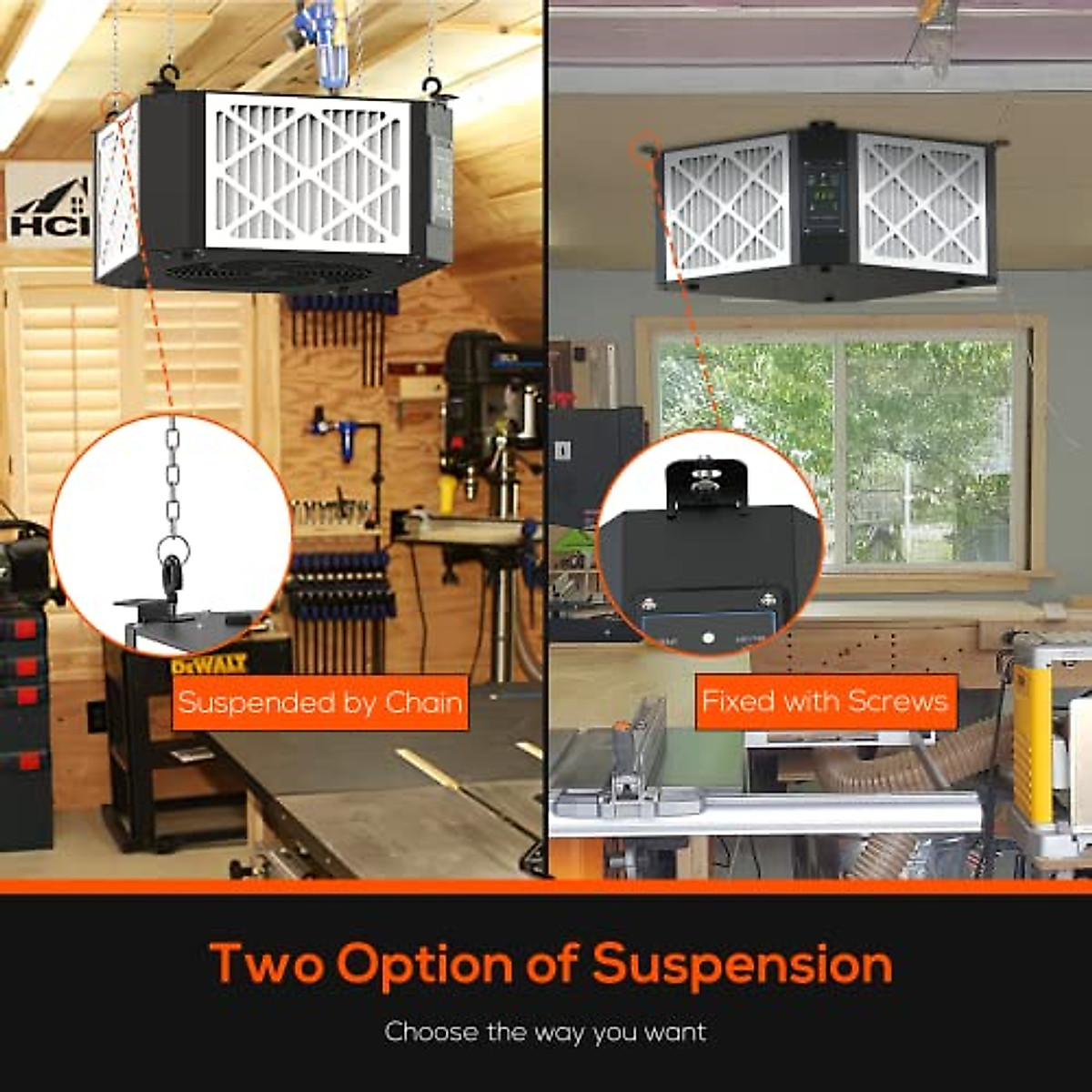 ABESTORM 360 Degree Intake Air Filtration System Woodworking -(1350 CFM) Hanging Air Filter with Strong Vortex Fan for Wood Workshop, Garage, Shop Dust Collectors, Up to 1700 sq. ft, DecDust 1350