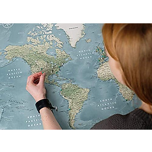 World Travel Map Pinboard on Canvas | World Map Wall Art | Detailed Push Pin Map to Mark Places Traveled (40 x 30)