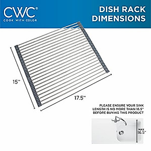COOK WITH COLOR Roll Up Dish Rack- Over The Sink Mat for Drying Dishes - Silicone Wrapped Stainless Steel Rods (15" x 17.5") - Versatile Roll Up Trivet & Dish Drying Rack for Kitchen