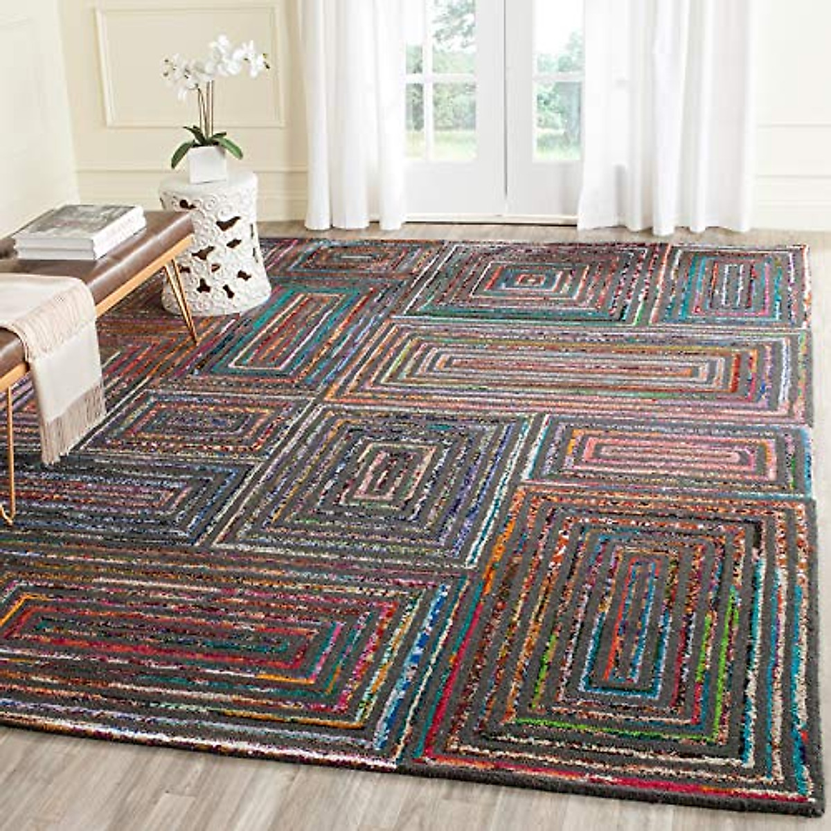 SAFAVIEH Nantucket Collection Accent Rug - 2' x 3', Charcoal, Handmade Boho Abstract Cotton & Wool, Ideal for High Traffic Areas in Entryway, Living Room, Bedroom (NAN609A)