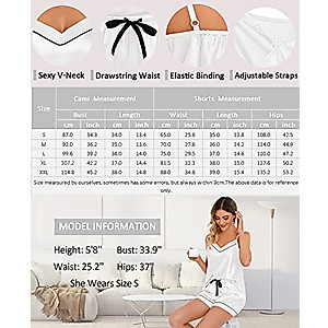 SWOMOG Women's Silk Satin Pajamas Set Lingerie 2Pcs Pjs Cami Top and Shorts Nightwear White
