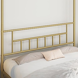 Yaheetech Canopy Bed Frames Metal Four-Poster Canopied Platform Bed with Headboard and Footboard, Sturdy Slatted Structure/Ground Clearance: 11.2" /Antique Gold/Full Bed
