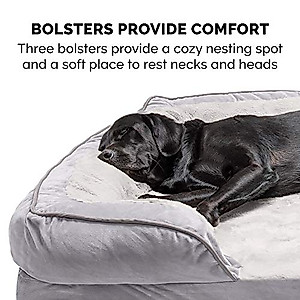 Furhaven Cooling Gel Dog Bed for Large Dogs w/ Removable Bolsters & Washable Cover, For Dogs Up to 95 lbs - Plush & Velvet Waves Perfect Comfort Sofa - Granite Gray, Jumbo/XL, 40.0"L x 32.0"W x 9.5"Th
