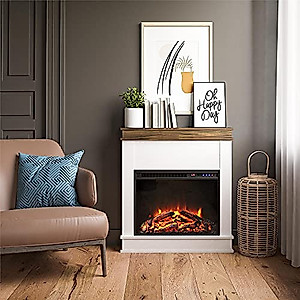 Ameriwood Home Mateo Fireplace with Mantel, Ivory Oak with Rustic Mantel