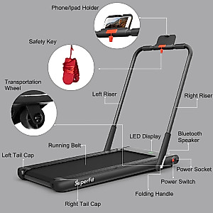 GYMAX Walking Pad, Foldable Under Desk Treadmill with LED Monitor, Remote Control, Smart App Control, Folding Portable Desk Treadmill for Office Standing Desk, Home Gym Small Compact Treadmill (Black)