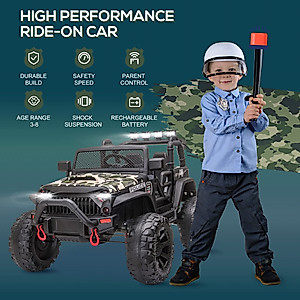 Aosom Ride On Truck for Toddlers 3-8 with Bluetooth, 12V Battery-Powered Electric Car for Kids with Wide Seat, Remote Control, Music, Camo