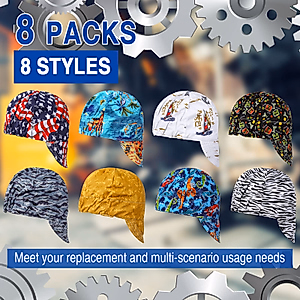 8 Pcs Unisex Adult Reversible Welding Cap Elastic Flame Resistant Cotton Welding Hat Mesh Inside Liner Low Crown Welders Cap Matched Most Welding Helmet for Welder Electrician Gas Station, 8 Styles