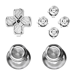 eXtremeRate Silver Metal Thumbsticks Dpad ABXY Buttons for PS5 Controller, Custom Replacement Aluminum Analog Thumbsticks & Action Buttons & Direction Keys for PS5 Controller - Controller NOT Included