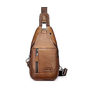 YUAN FAN Leather Sling Bag for Men,Crossbody Purse Chest Bag Backpack Messenger Shoulder Bag Small