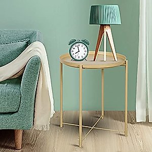 Rainbow Sophia End Table, Metal Side Table with Removable Round Tray, Accent Table for Living Room, Yellow