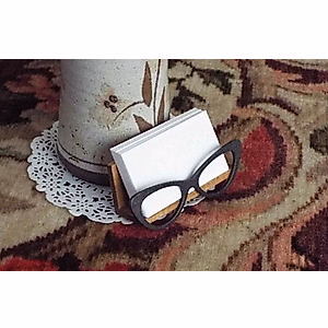 Cat Eyeglasses Style Wooden Desktop Business Card Holder