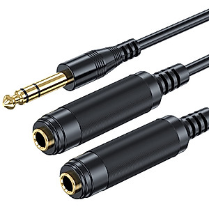 1/4 Splitter, 2 Pack 6.35mm TRS Stereo Headphone Male to 2 Female Splitter Cable, Quarter Inch Y Splitter Adapter UIInosoo for Headphone, Speaker, Guitar, Amplifiers, Mixer, 6 inch