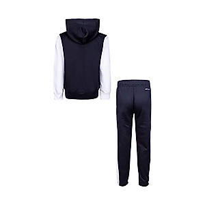 Nike Boy`s Dry Fit Therma Zip Hoodie & Sweatpants 2 Piece Set (White(86G933-W1X)/Black, 7 Little Kids)