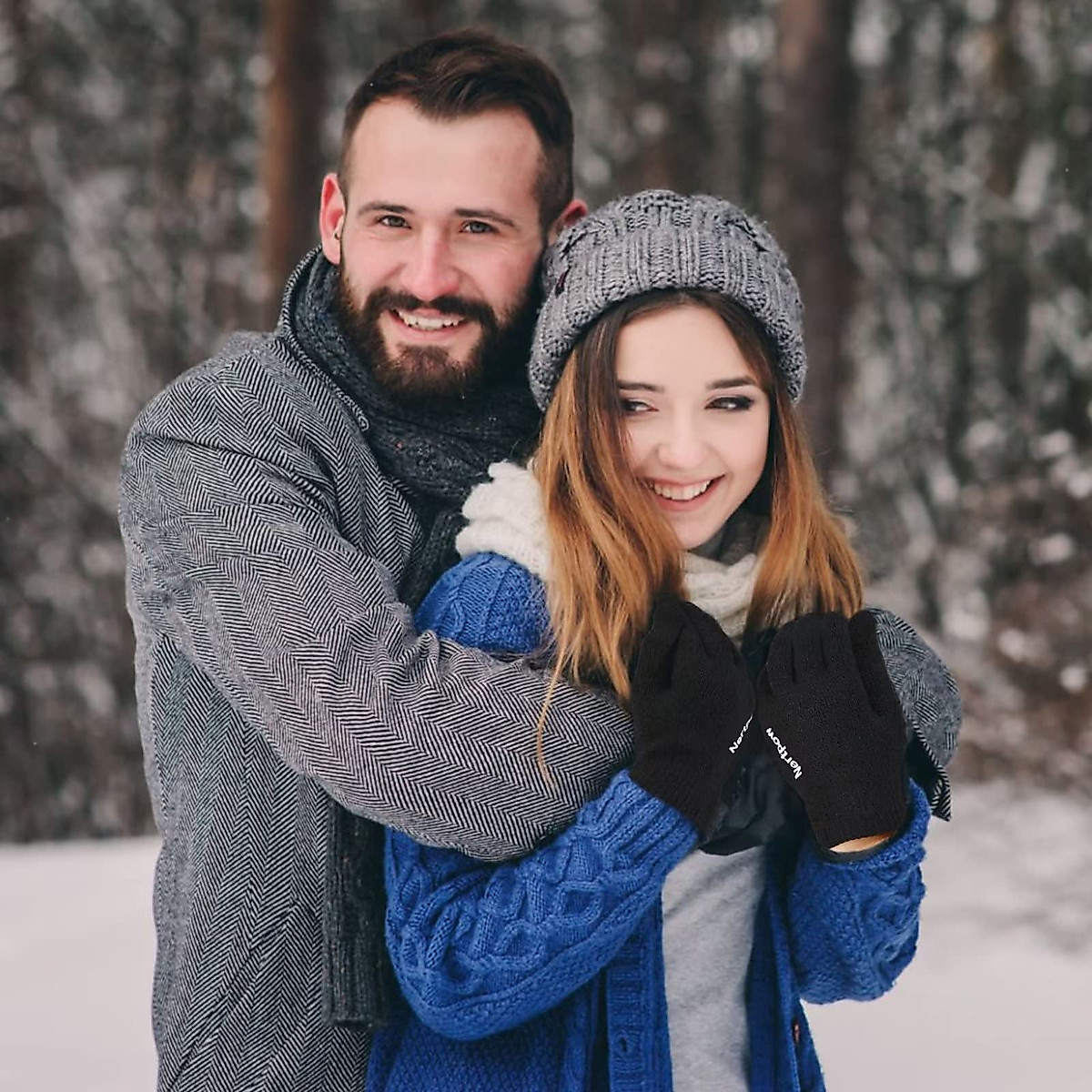 Nertpow Winter Gloves Touchscreen Gloves 3 Packs, Gloves for Men Knit Anti-slip, Gloves for Women with Warm Fleece Lined(Black&Black_White&Soft_Gray_White-M)