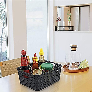 Leendines 6 Packs Black Small Baskets, Plastic Weave Storage Baskets
