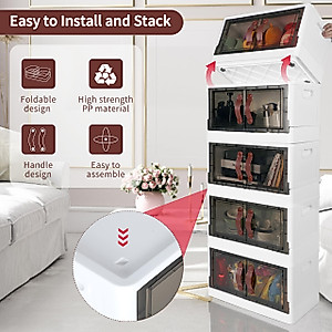 YSSOA Plastic Storage Bins with Lids, 50Gal-5 Tiers, White-Clear Brown Door