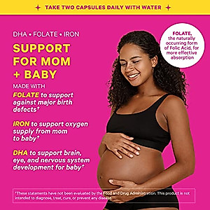 Pink Stork Total Prenatal Vitamin with DHA & Folate: Doctor-Formulated Prenatal Vitamins, Multivitamin with Iron, Vitamin B6 & B12, Vitamin D, Pregnancy Must Haves, Women-Owned, 60 Vegetarian Caps