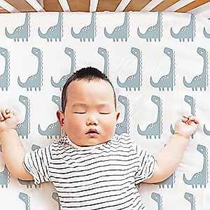 The Peanutshell Dinosaur Fitted Crib Sheet Set, 4 Pack, Blue & Grey